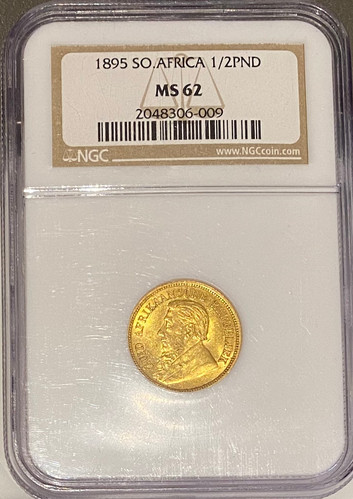 S. Africa: 1895 ZAR Gold 1/2 Pond NGC Certified MS62 | I N Collectables