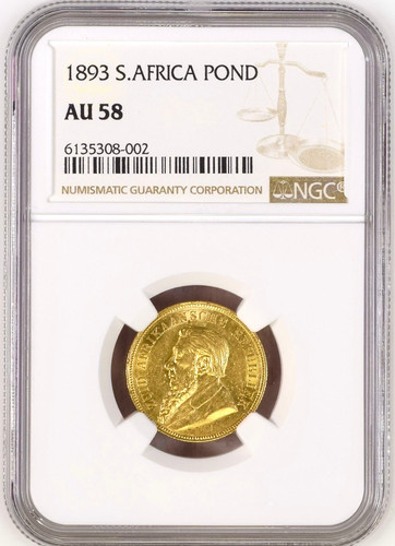 S. Africa: 1893 ZAR Gold Pond NGC Certified AU58 | I N Collectables