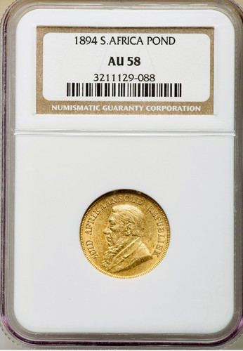 S. Africa: 1894 ZAR Gold Pond NGC Certified AU58 | I N Collectables