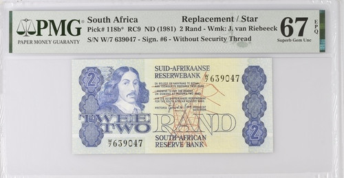 S. Africa (Reserve Bank): ND(1981) GPC de Kock R2 W7 Replacement PMG ...