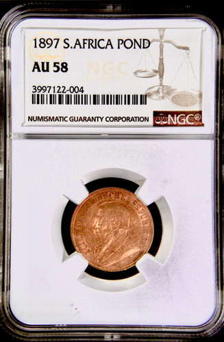 S. Africa: 1897 ZAR Gold Pond NGC Certified AU58 | I N Collectables