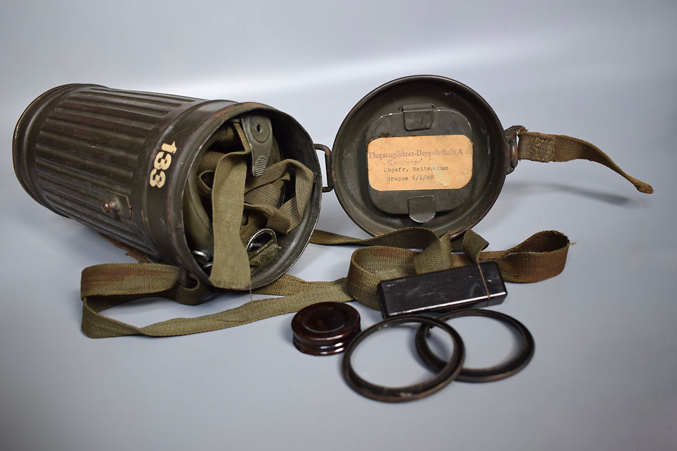 Named & matching Luftwaffe M38 gas mask set + accessories | Frontkampfer45