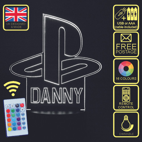 Personalised Playstation Logo Colour Changing LED Lamp PS1 PS2 PS3 PS4 ...