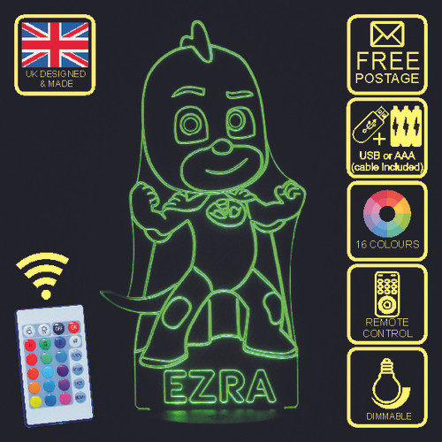 Personalised PJ Masks 'Gekko' Kids Bedside Lamp | Phoenix-Creations