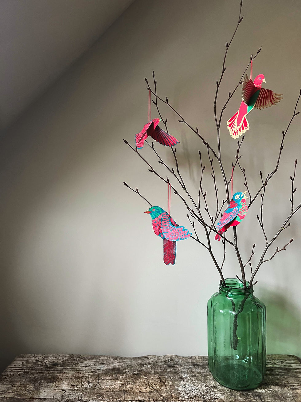 4 Screen Printed Paper Bird Decorations | The Primitive Home