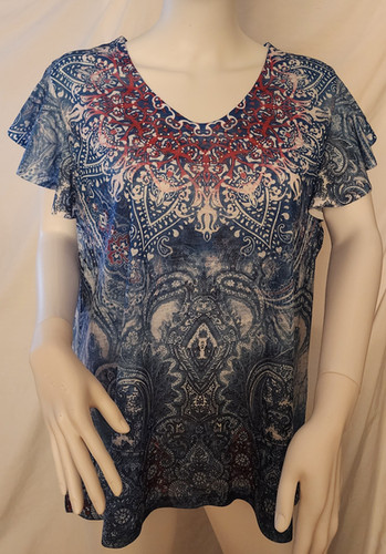 Ladies Red,White,Blue Print Blouse | vlhphotosplus