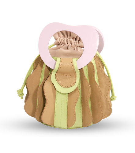 Mini Barnacle Cowhide Bucket Bag In Pistachio Green & Mocha | oeldesigns
