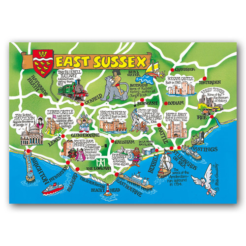 East Sussex Map Card Postcard | SKU C-17273 |UK UK Postcards