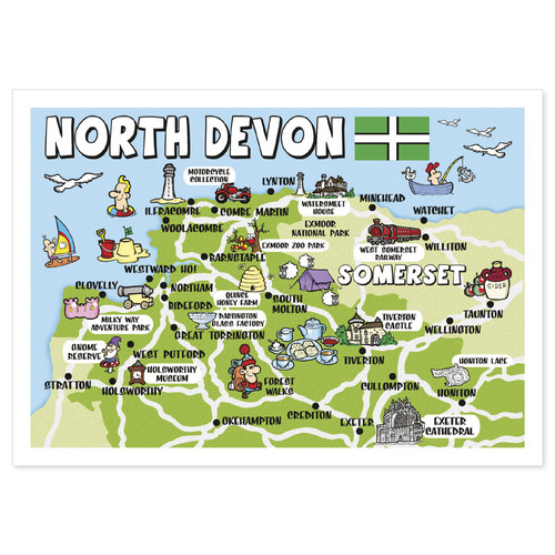 North Devon Map Postcard | SKU C-55344 |UK UK Postcards