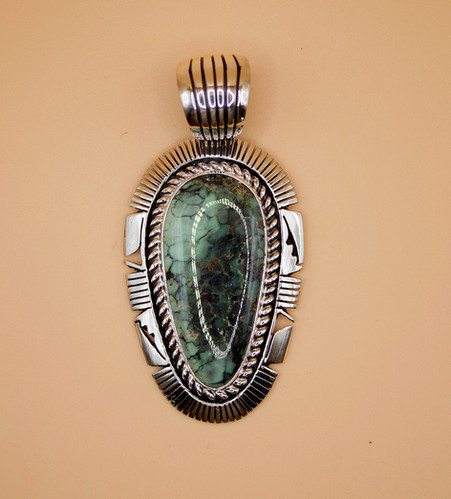 Sterling Silver and New Lander Verasite Pendant | Santa Fe Sun Handmade
