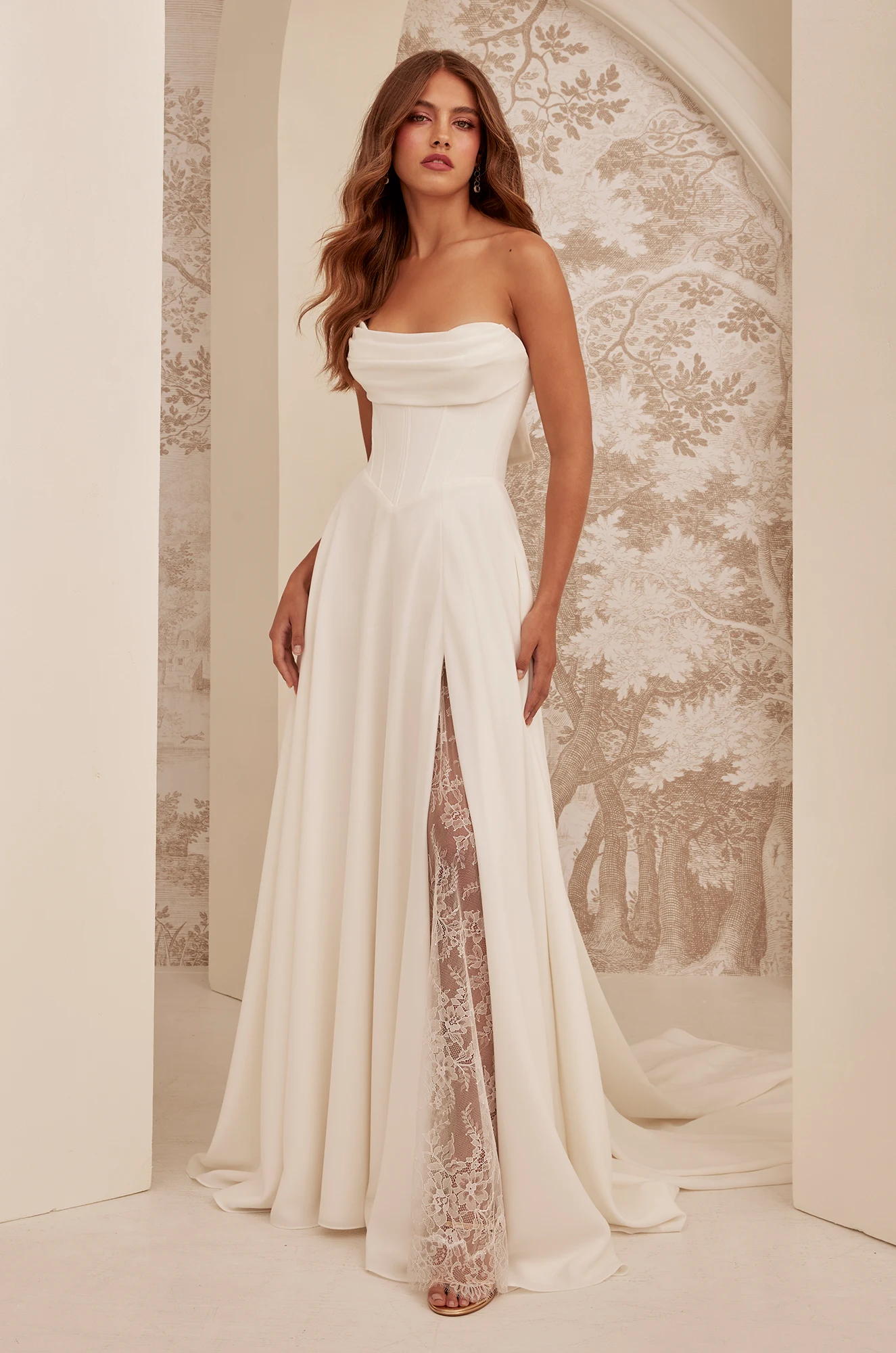 M2532 | A-line Chantilly Lace Detailed Wedding Dress by Mikaella | May & Grace Bridal