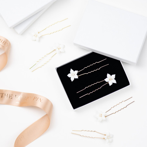 Demi | Silver Floral Bridal Hair Pins | May & Grace Bridal