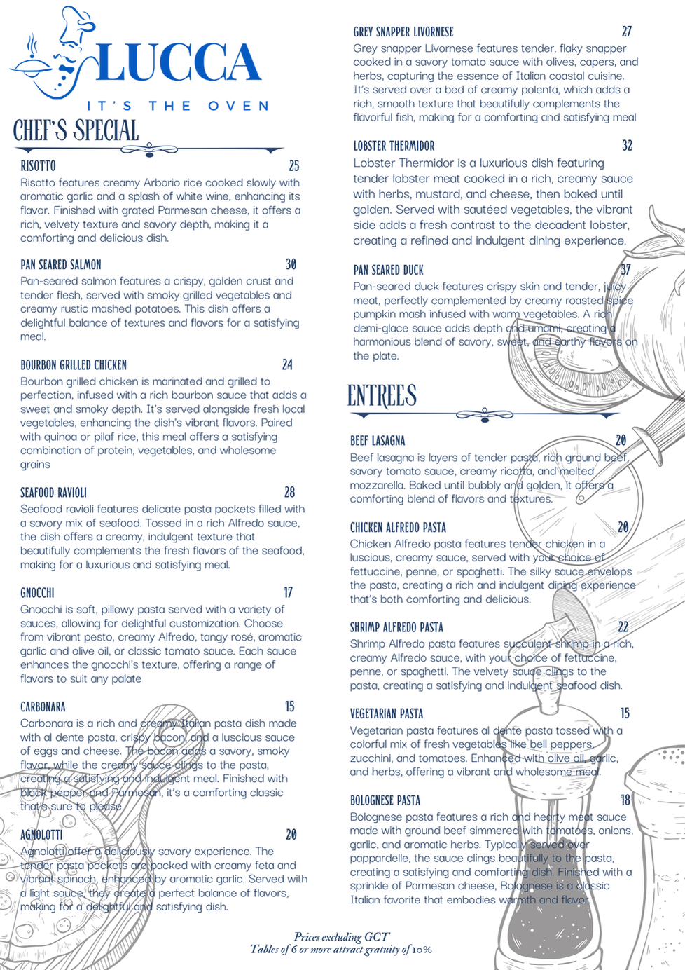 LUCCA MENU | Lucca Italian
