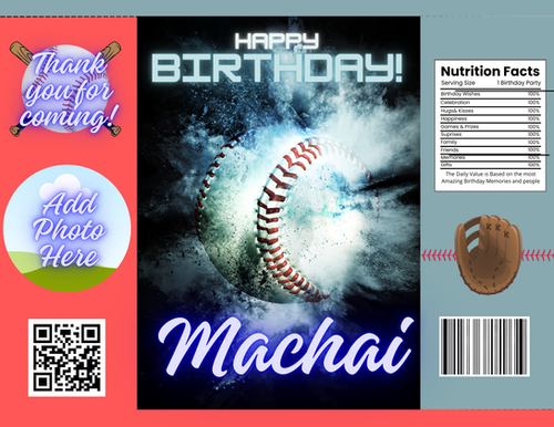 Editable Canva Baseball Chip Bag Template | MorCelebrations