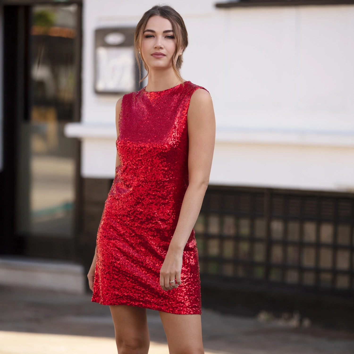 Classic Short Fully Lined Sequin Dress - Red | KUTLondon