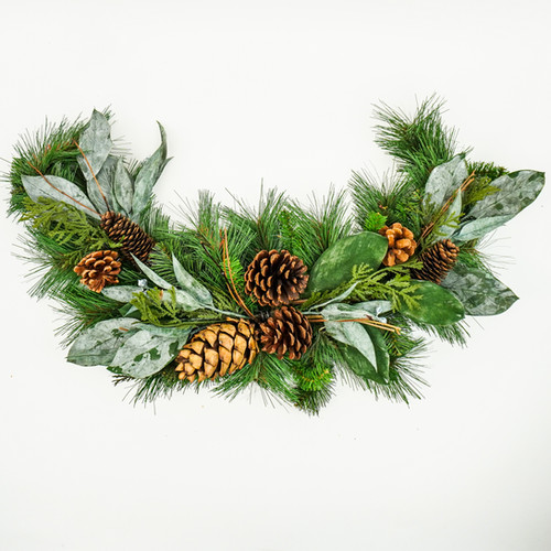 MIX PINE GREENERY WITH CONES 32" CRESCENT SWAG | Craftex