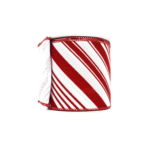RIBBON DIAG VELVET STRIPES RED AND WHITE ( 3 SIZES ) | Craftex