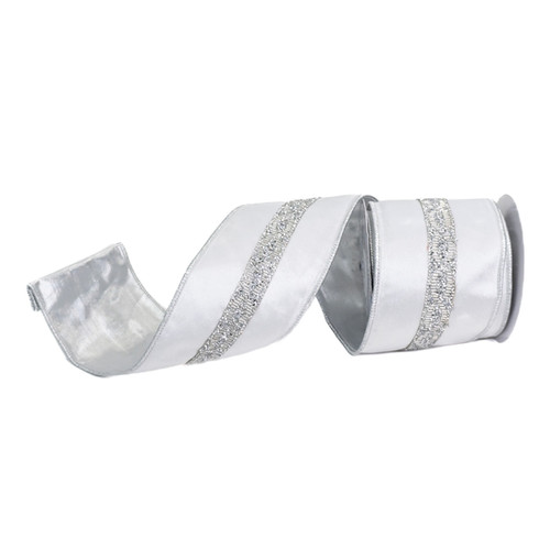 RIBBON 4" X 5YDS VELVET JEWEL TRIM WHITE | Craftex