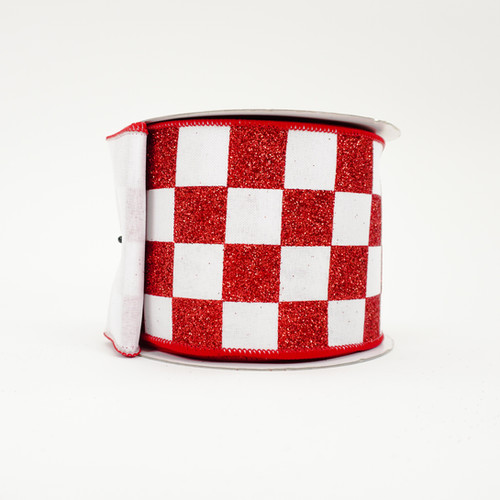 RIBBON GLITTER CHECKS RED (2 SIZES) | Craftex