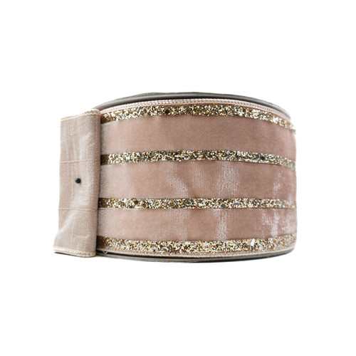 RIBBON VELVET GLITTER STRIPES WITH ROSE (2 SIZES) | Craftex