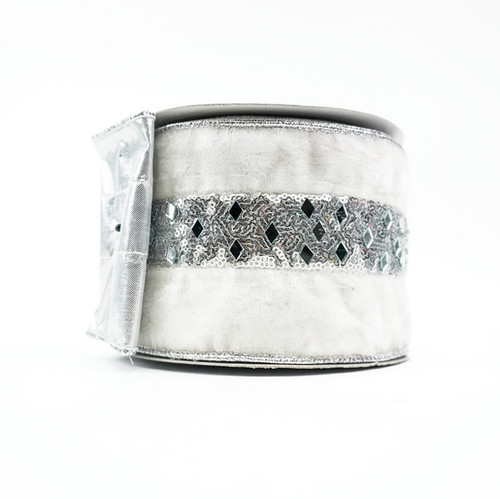 RIBBON 4X5YDS MIRROR TRIM WHITE AND SILVER | Craftex