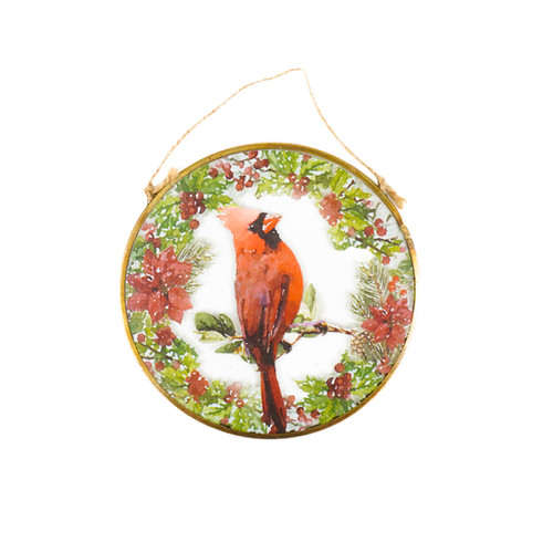 GLASS DISC CARDINAL 5IN ORNAMENT | Craftex