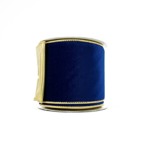 RIBBON 4X10YDS ROYAL VELVET BLUE AND GOLD | Craftex