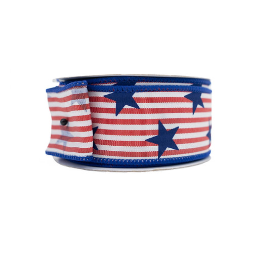 RIBBON 1.5" X 10YDS STRIPE STARS WHITE | Craftex
