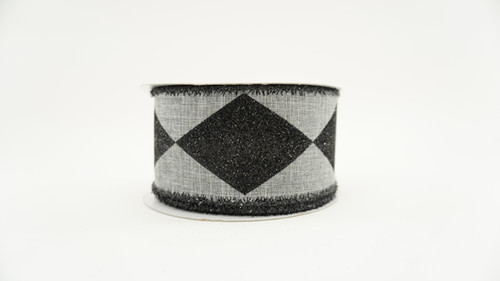 RIBBON BOLD HARLEQUIN 2.5X10YDS BLACK AND GREY | Craftex
