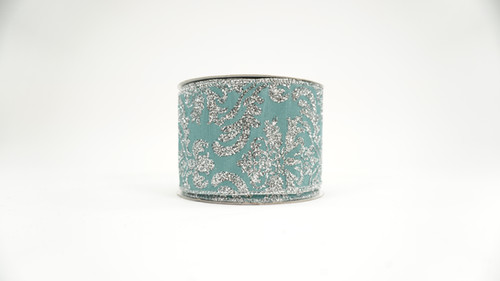 BOLD DAMASK GLITTER RIBBON 2.5X10 AQUA | Craftex