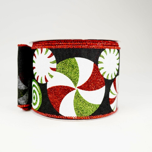 RIBBON BOLD PEPPERMINTS BLACK 2.5X10YDS | Craftex