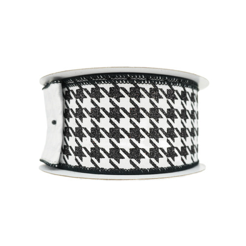RIBBON GLITTER HOUNDSTOOTH WITH BLACK AND WHITE (2 SIZES) | Craftex