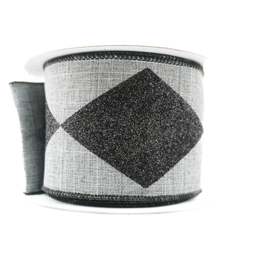 RIBBON BOLD HARLEQUIN 2.5X10YDS BLACK AND GREY | Craftex