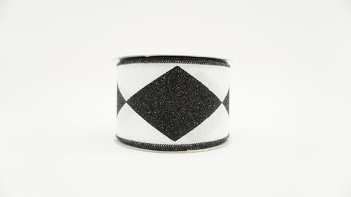 RIBBON BOLD HARLEQUIN 2.5X10YDS BLACK AND WHITE | Craftex