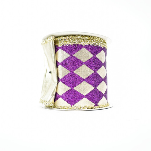 RIBBON HARLEQUIN 4X10YDS PURPLE AND GOLD | Craftex