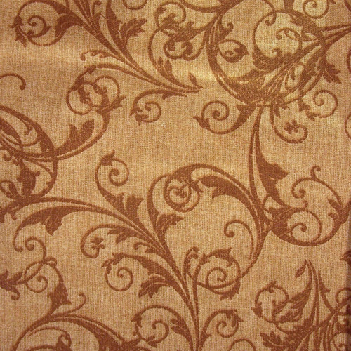 108" Tan & Brown Tone on Tone Leafy Scroll. | Quilted Glo