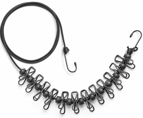 Rayen Elastic Washing Line with Pegs in Black | IDS Camping & Leisure