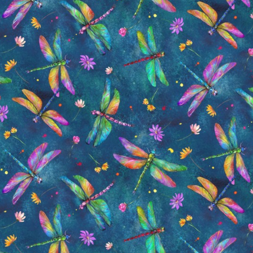 Nutex Dragonflies Colourful Print Cotton Fabric Navy Background 82030 ...