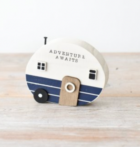 Rustic Camper Ornament with 'Adventure Awaits' Lightweight Caravan ...