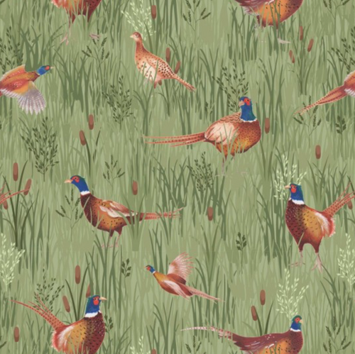 Nutex Country Print Cotton Fabric Pheasants - Green Background 82010 ...