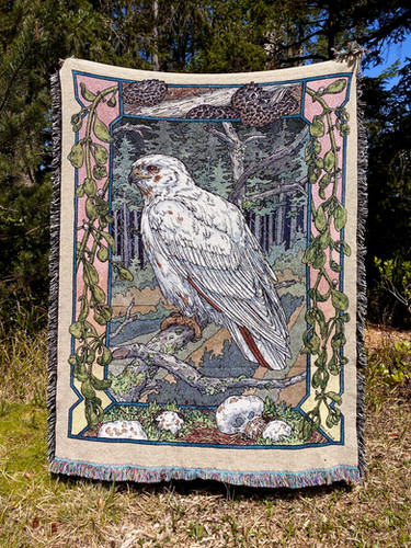 Leucistic Hawk Woven Blanket | Emily Poole Art