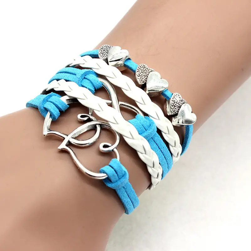 Leather Rope Bracelet Double-heart | TG Christmas