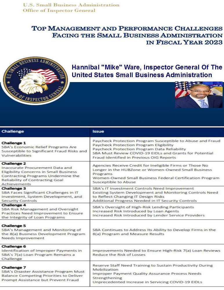 SBA Inspector General Reports Top 7 Management And Performance Challenges