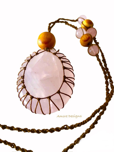 Rose Quartz Macrame Necklace | Amore Designs