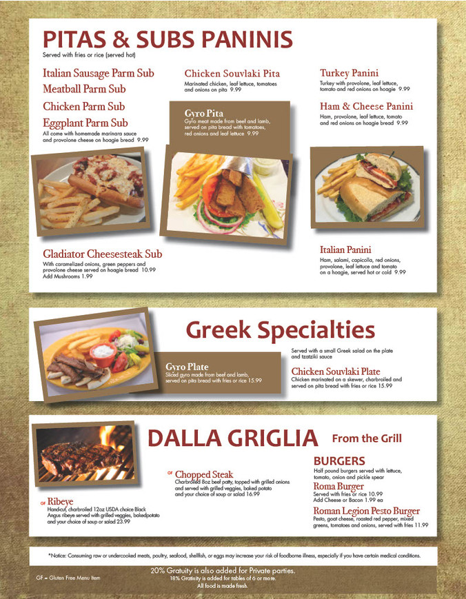 Bella Roma Grill | Menu | Rome, GA