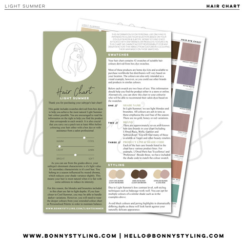 Light Summer - Hair Chart [Digital Download] | Bonny Styling Ltd
