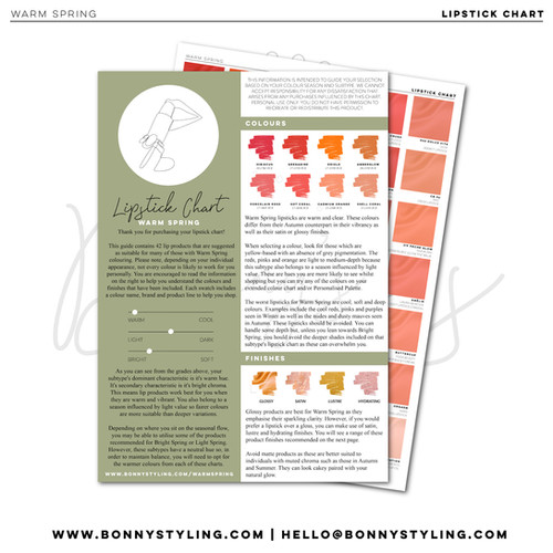 Warm Spring - Lipstick Chart [Digital Download] | Bonny Styling Ltd