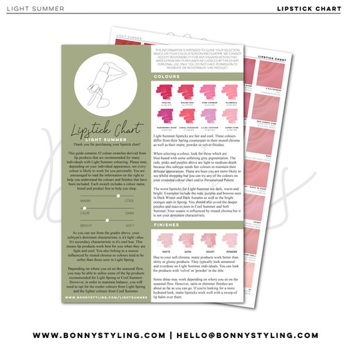 Light Summer - Lipstick Chart [Digital Download] | Bonny Styling Ltd