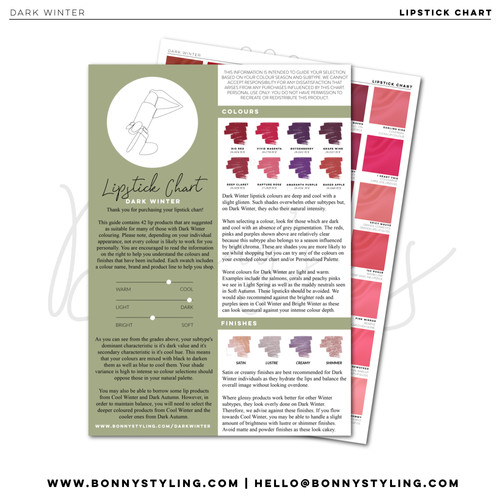 Dark Winter - Lipstick Chart [Digital Download] | Bonny Styling Ltd