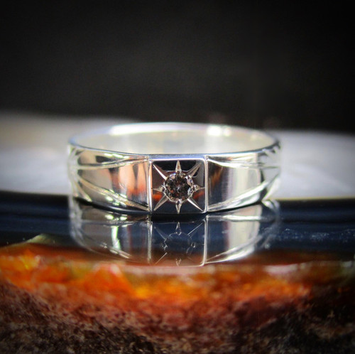 "Celine" | Salt & Pepper Diamond Engraved Signet Ring | Size 5.5-5.75 ...